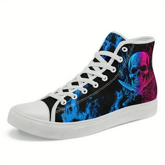 Coolcustomize Men's Skull Sword High-Top Sneakers, Vibrant Flame Design ...