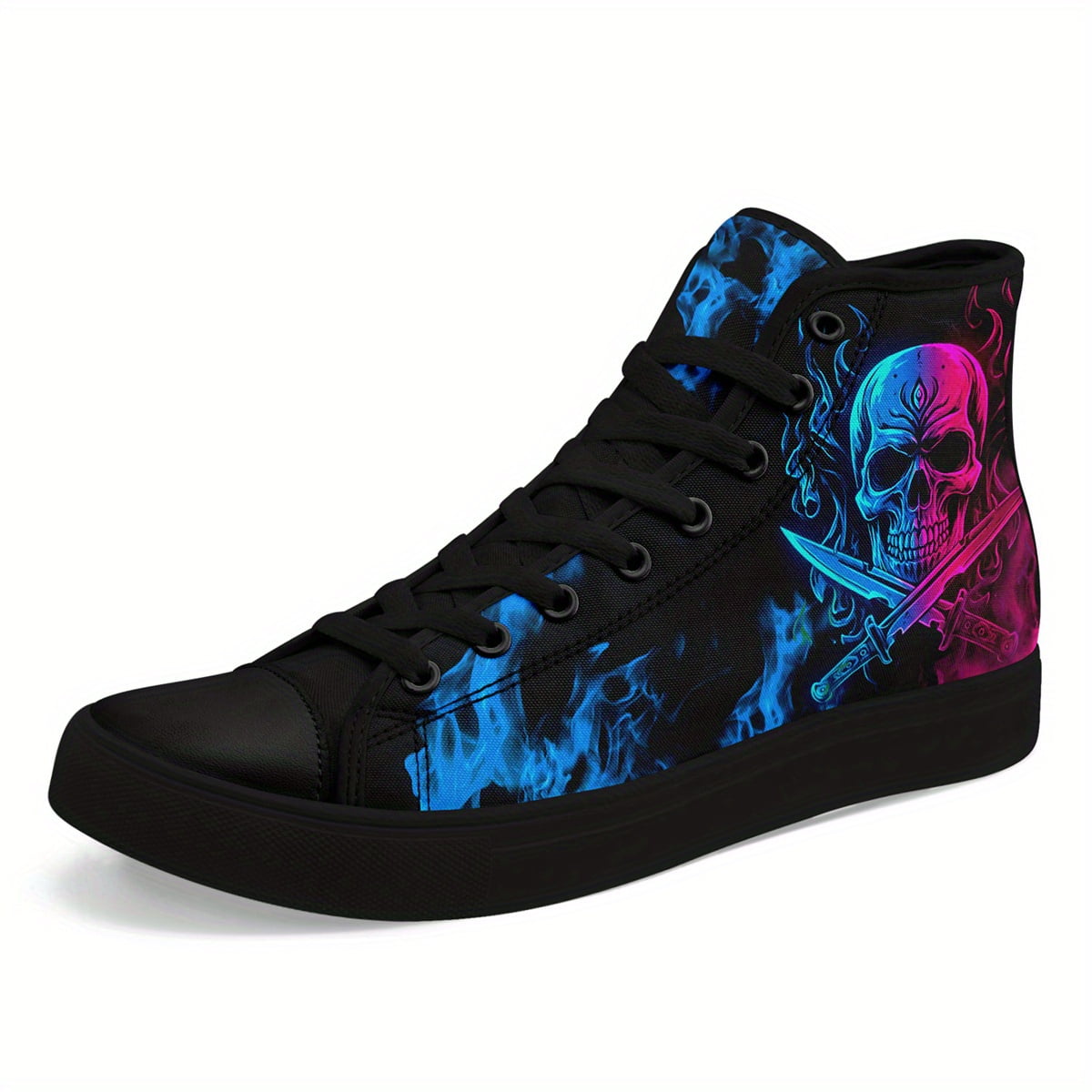 Coolcustomize Men's Skull Sword High-Top Sneakers, Vibrant Flame Design ...