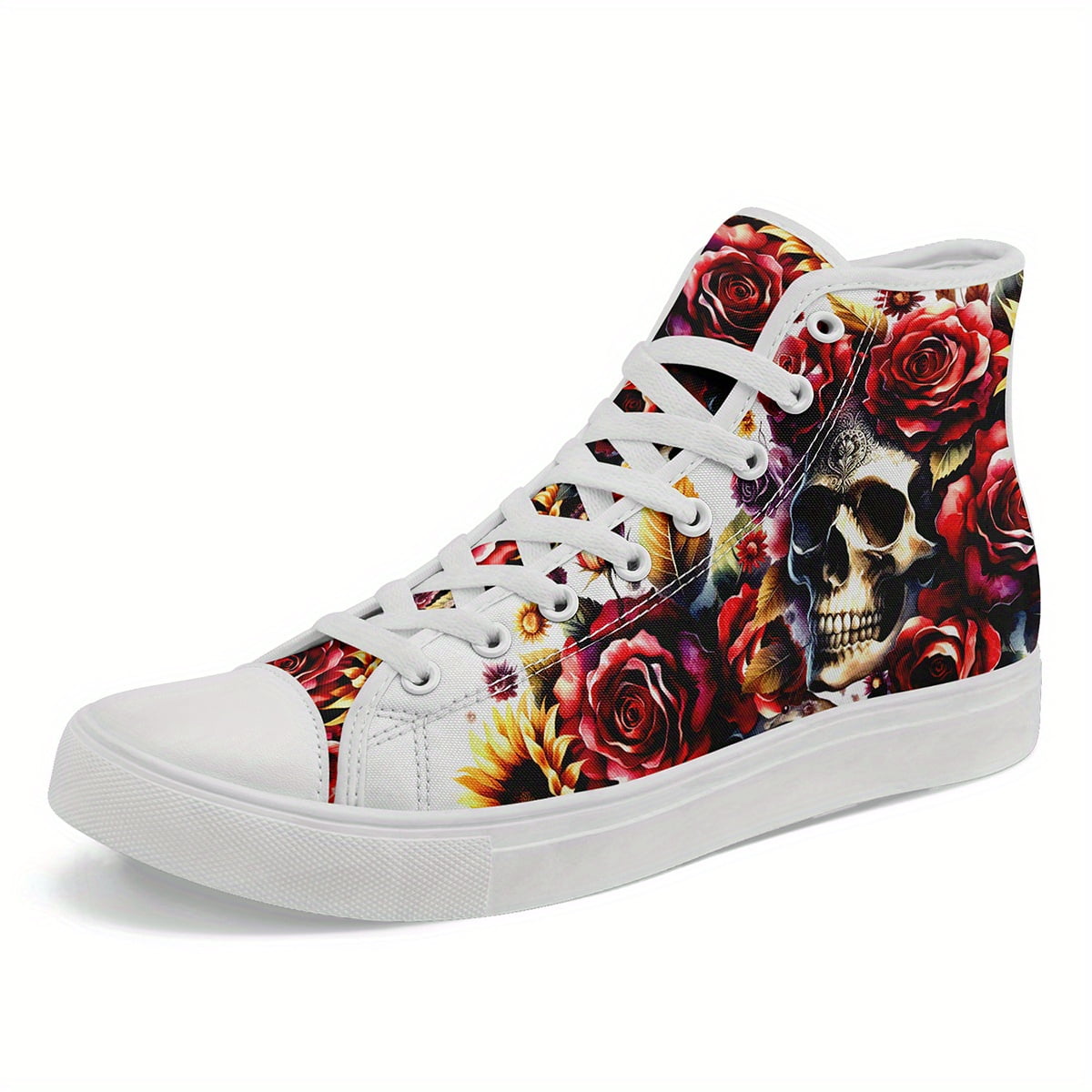 Coolcustomize Mens Plus Size Gothic Romance Skull & Rose Print High Top ...