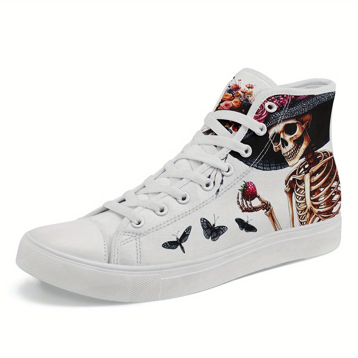 Coolcustomize Mens Plus Size Skull High Top Sneakers, Black Casual ...