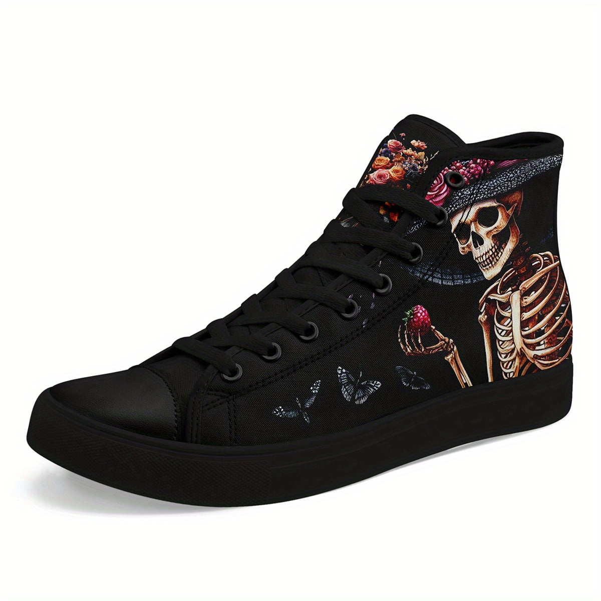 Coolcustomize Mens Plus Size Skull High Top Sneakers, Black Casual ...