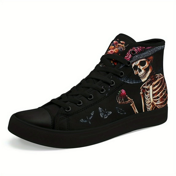 Coolcustomize Mens Plus Size Skull High Top Sneakers, Black Casual ...