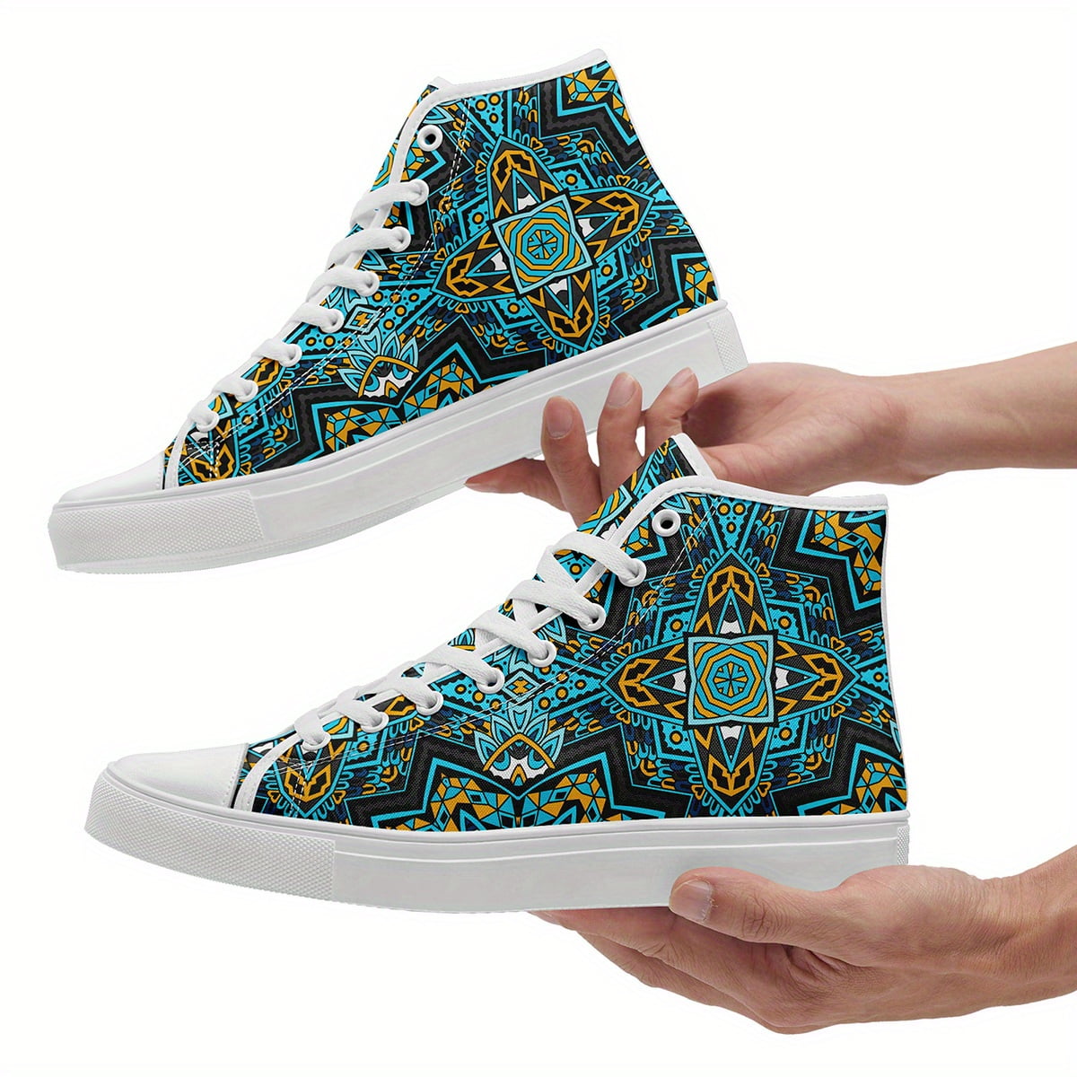 Coolcustomize Mens & Womens High-top Ethnic Style Sneakers, Trendy Blue ...