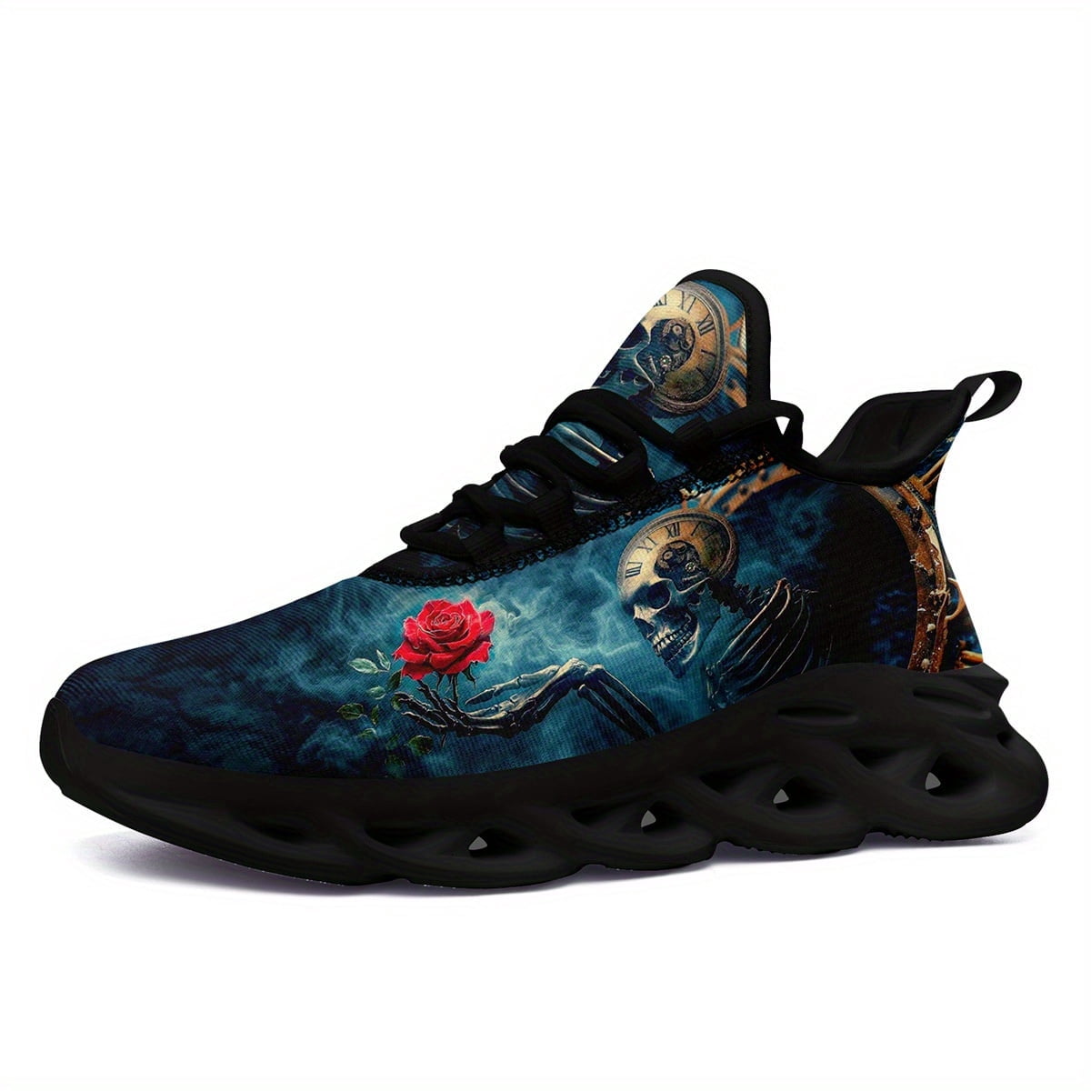 Coolcustomize Plus Size Men's Low Top Skull & Rose Design Sneakers ...