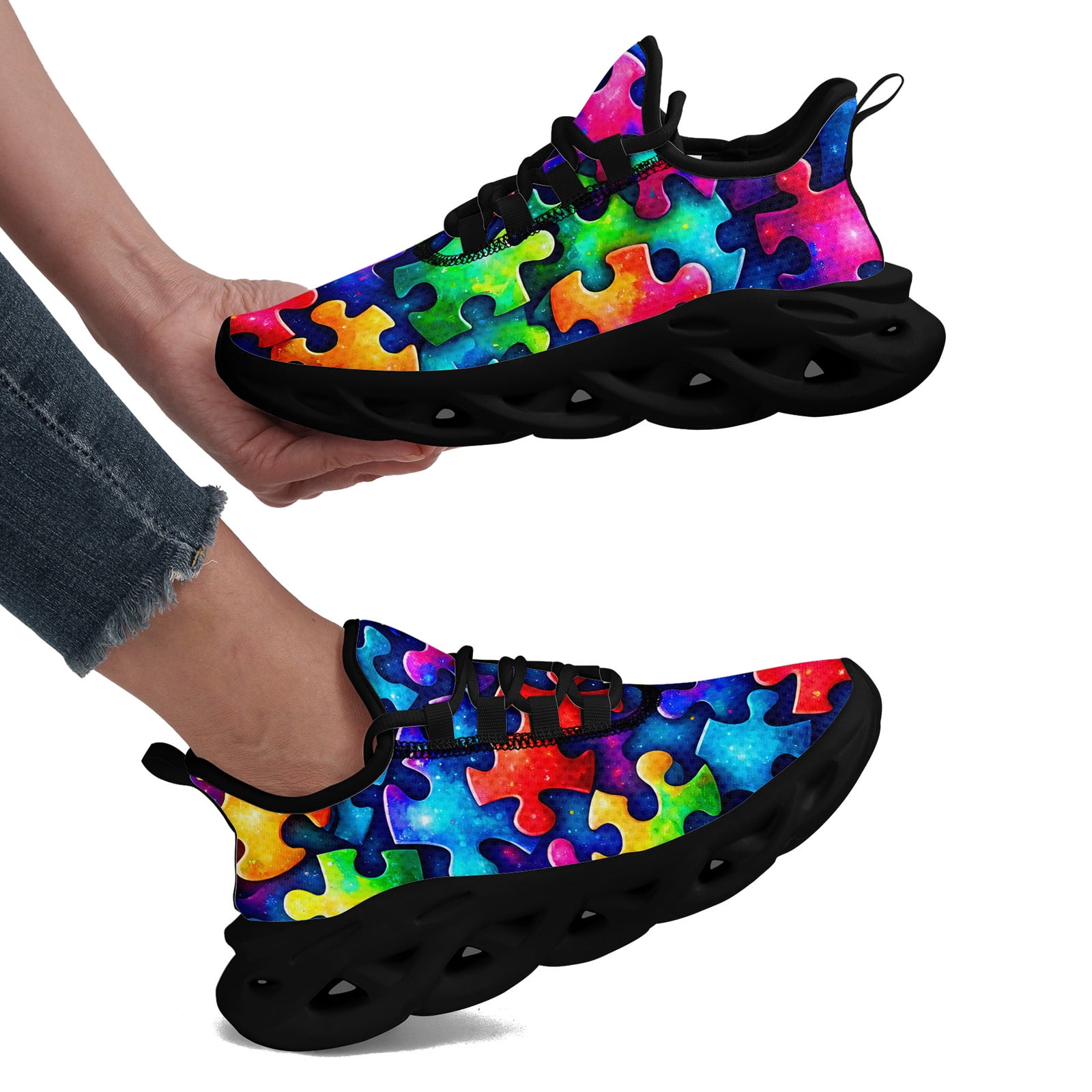 Coolcustomize Running Sneakers for Women, Colorful Puzzle Print, Casual ...