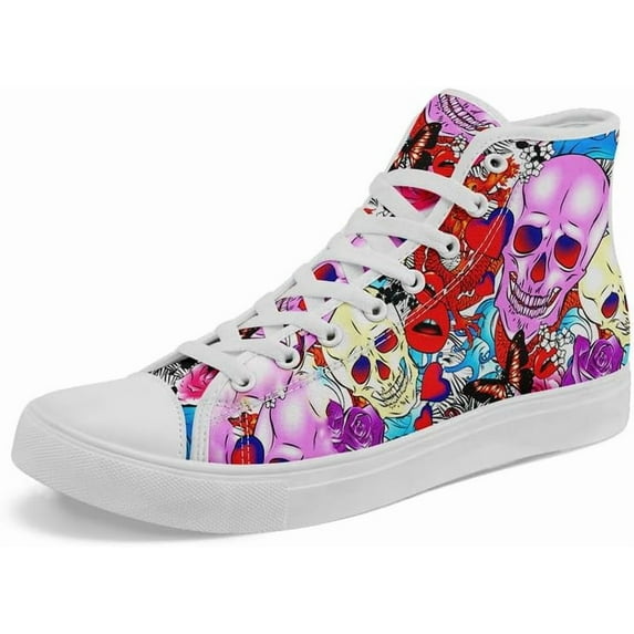 Coolcustomize Skull High Tops Canvas Shoes for Men Women Classic Lace ...