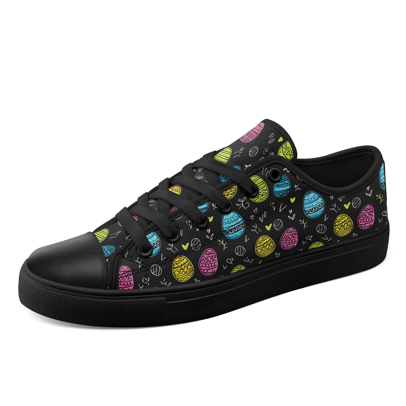 Coolcustomize Women Plus Size Walking Shoes | Black Colorful Easter Egg ...