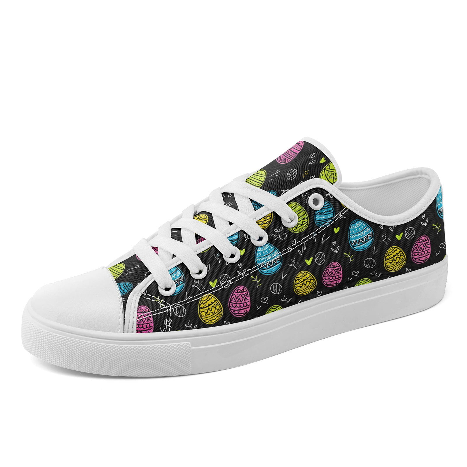Coolcustomize Women Plus Size Walking Shoes | Black Colorful Easter Egg ...