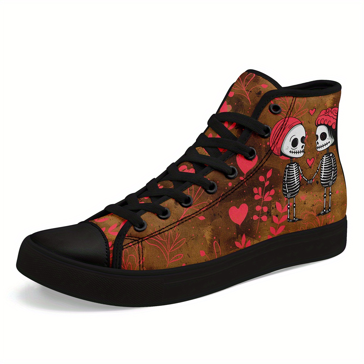 Coolcustomize Women'S Gothic Heart & Skull High-Top Sneakers, Red/Brown ...