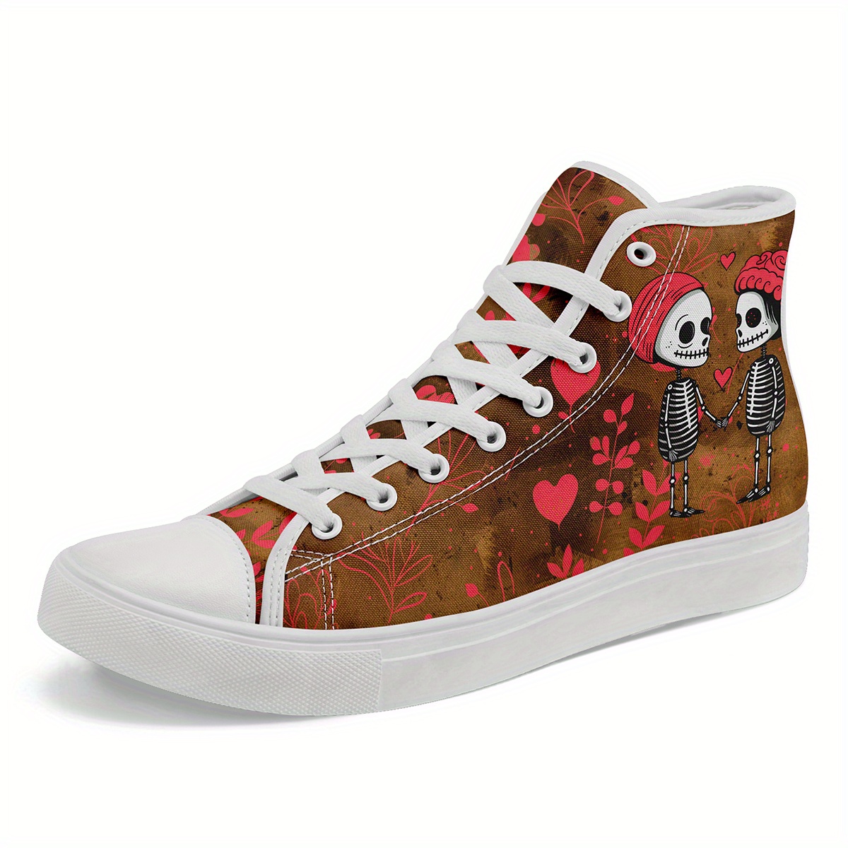 Coolcustomize Women'S Gothic Heart & Skull High-Top Sneakers, Red/Brown ...