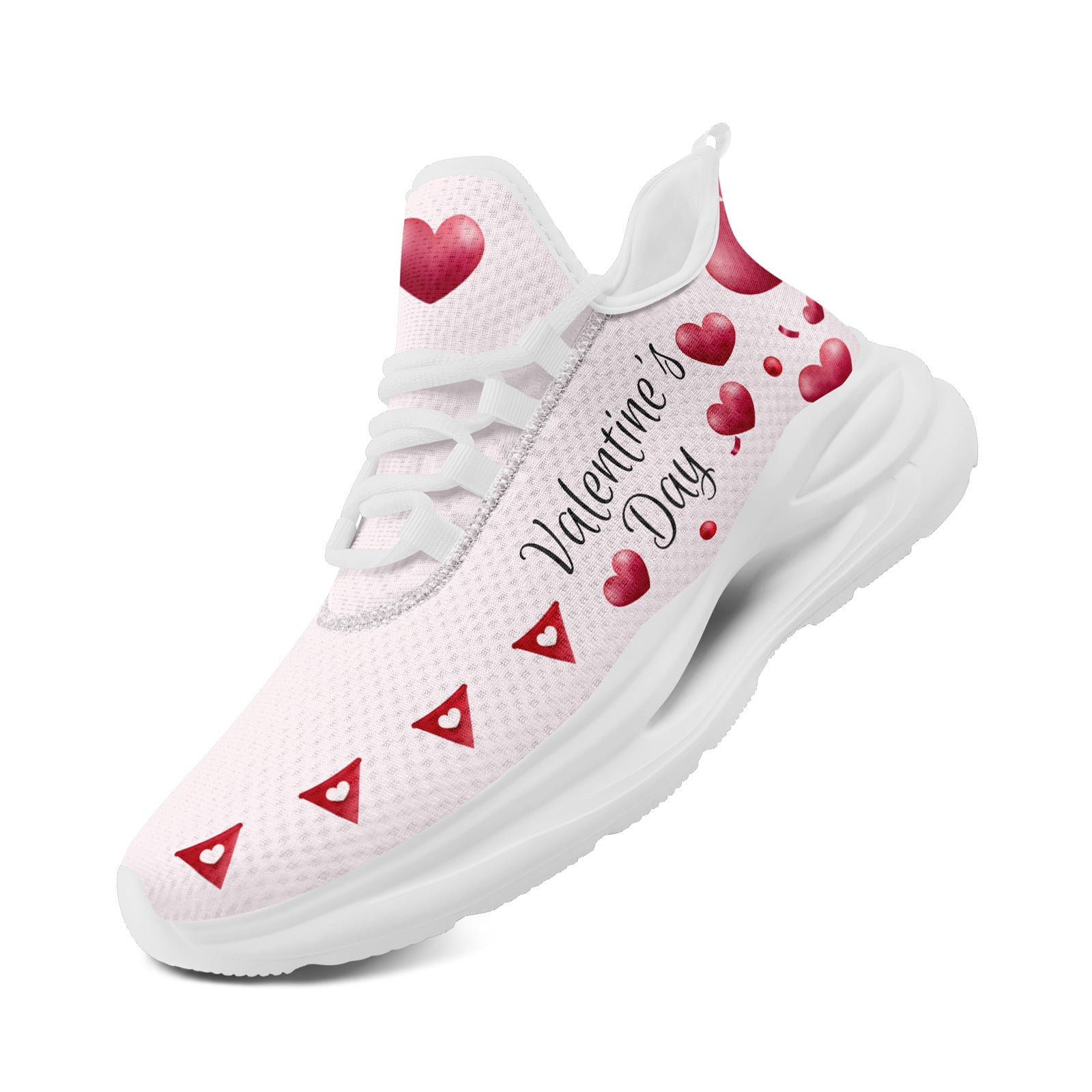 Coolcustomize Women's Breathable Tennis Shoes | Pink-White 3D Heart ...