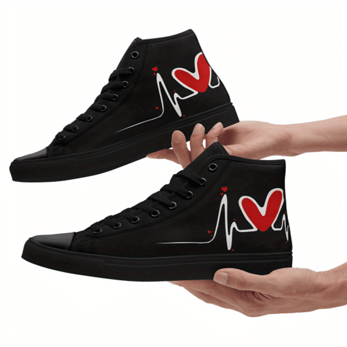 Coolcustomize Women's Casual High-Top Sneakers with Red Heart & ECG ...