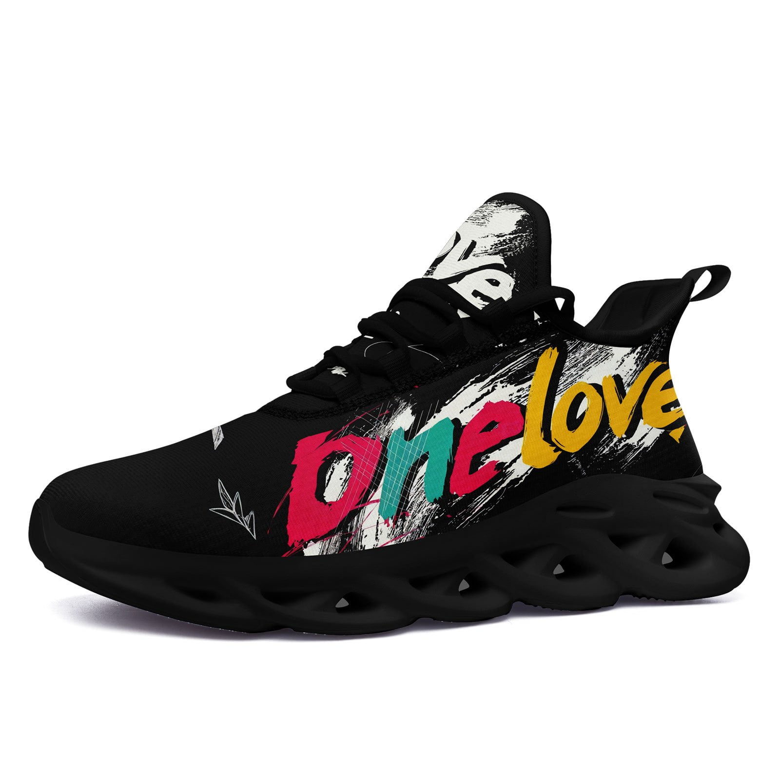Coolcustomize Women's Comfort Lace-Up Daily Shoes | "One Love" Graffiti ...