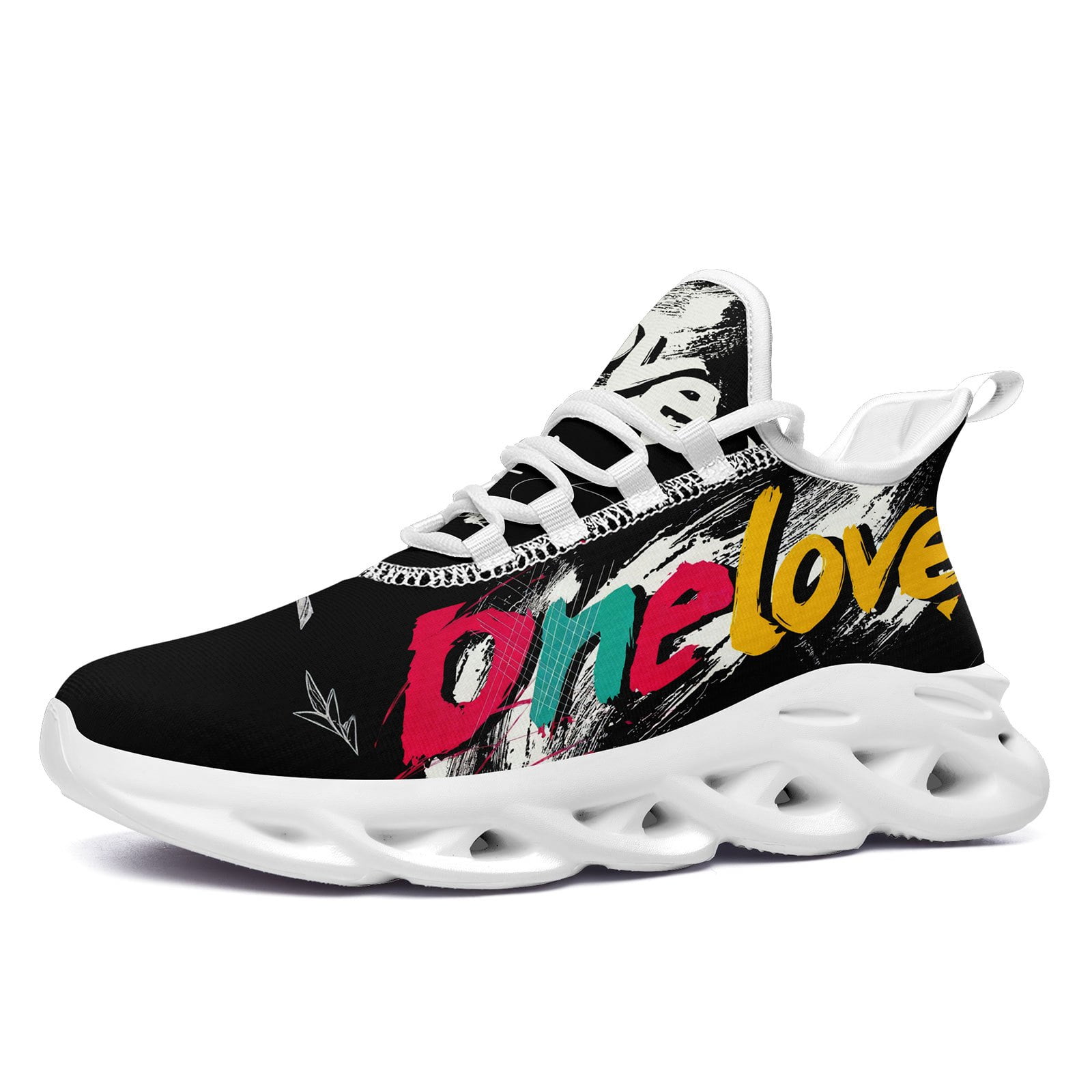 Coolcustomize Women's Comfort Lace-Up Daily Shoes | "One Love" Graffiti ...