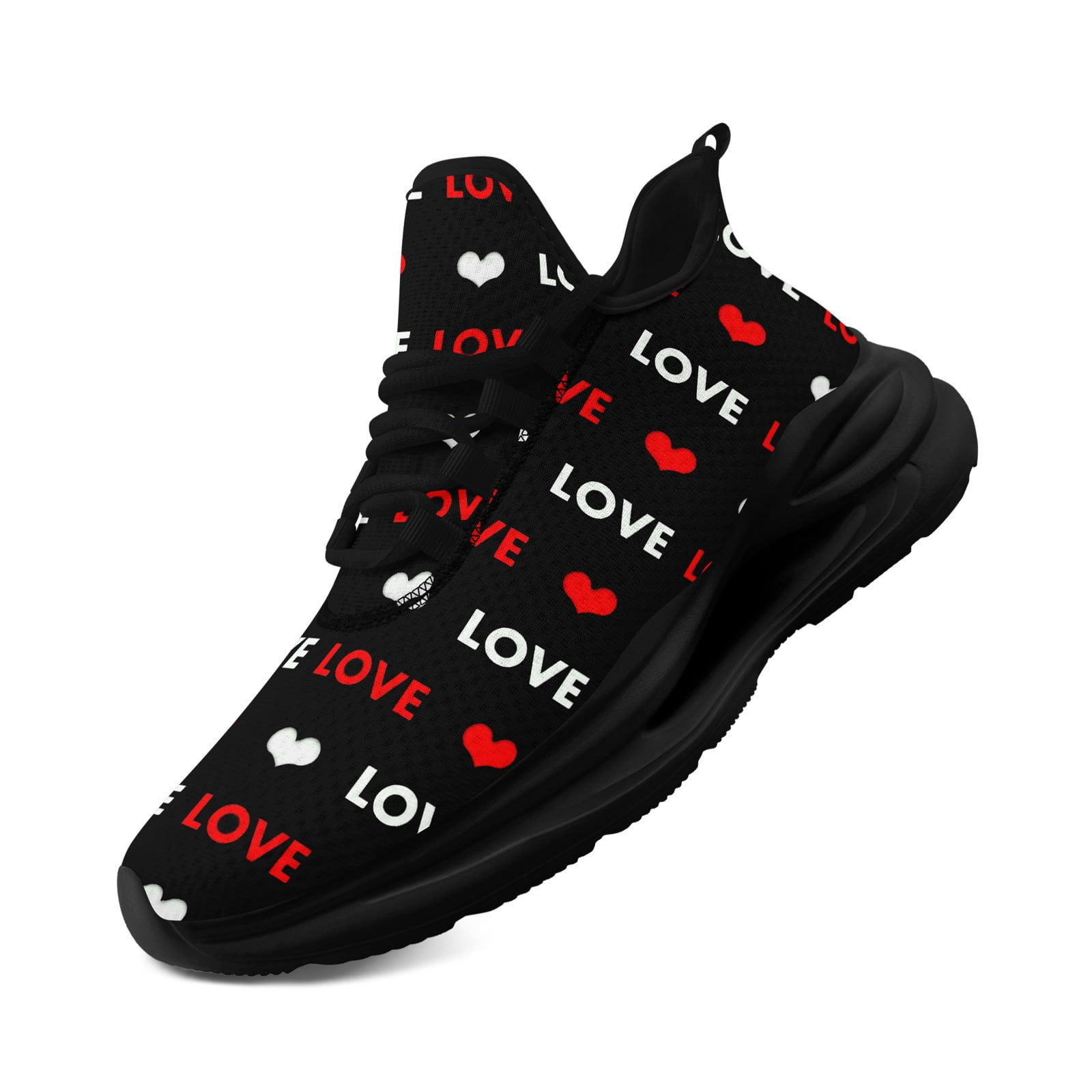 Coolcustomize Women's Fashion Tennis Shoes | Black "LOVE" & Heart Print ...