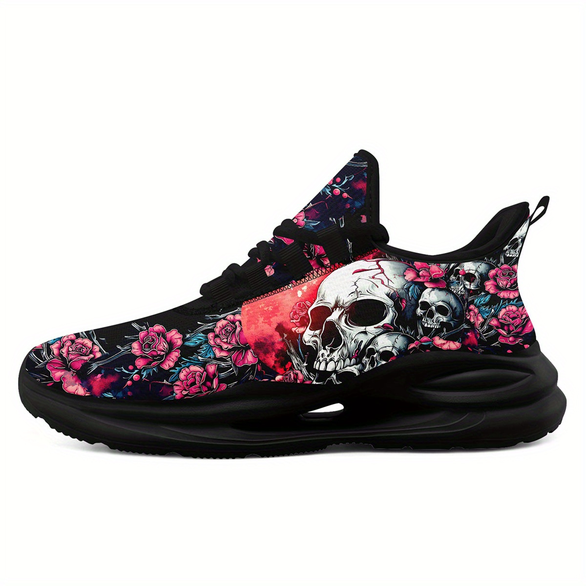 Coolcustomize Women's Gothic Skull And Floral Sneakers - Lightweight ...