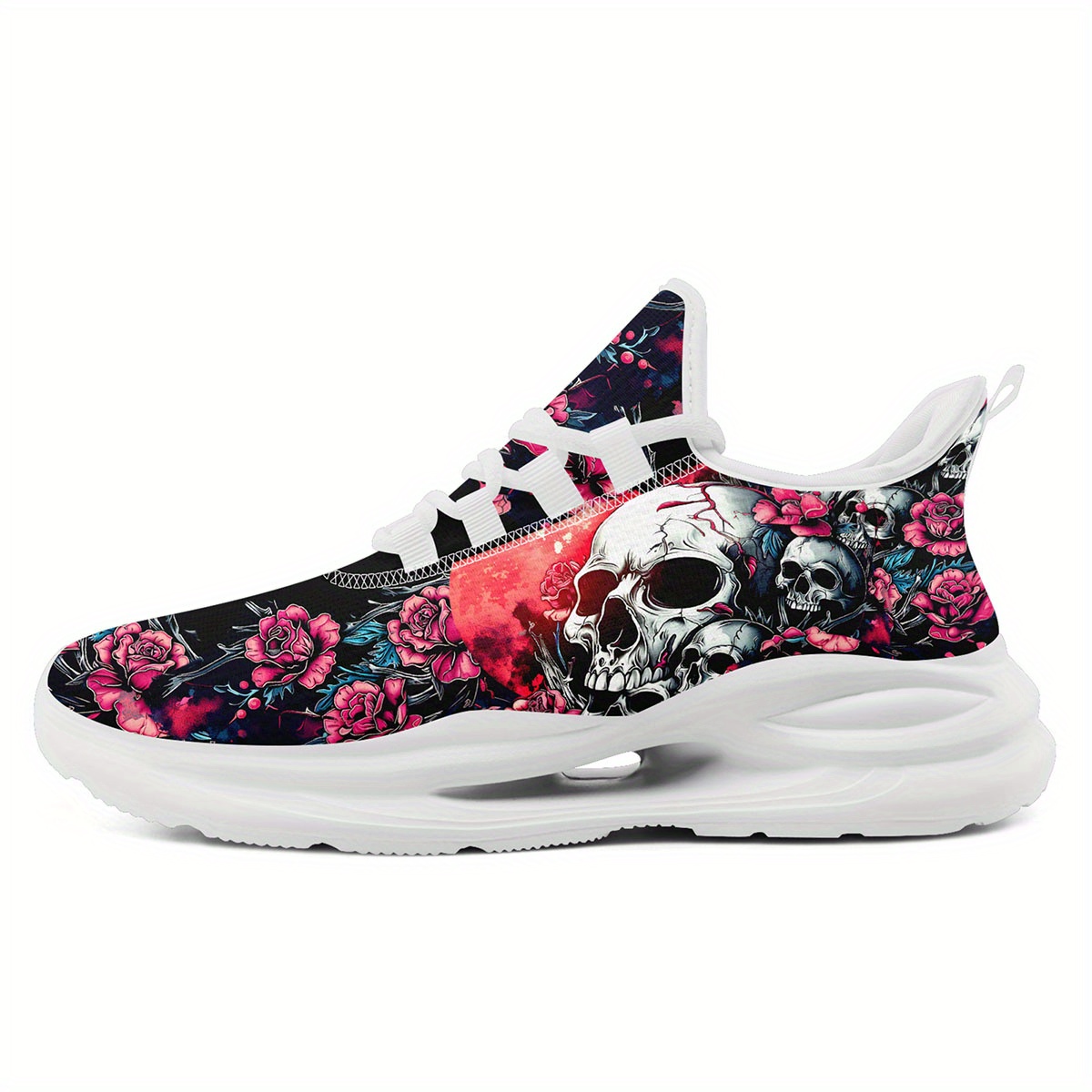Coolcustomize Women's Gothic Skull And Floral Sneakers - Lightweight And Breathable Running And ...