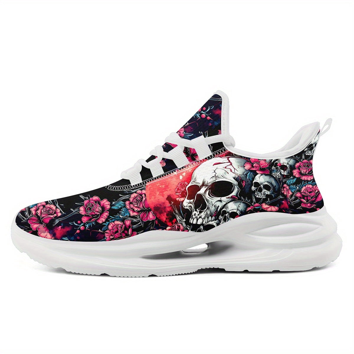 Coolcustomize Women's Gothic Skull And Floral Sneakers - Lightweight ...