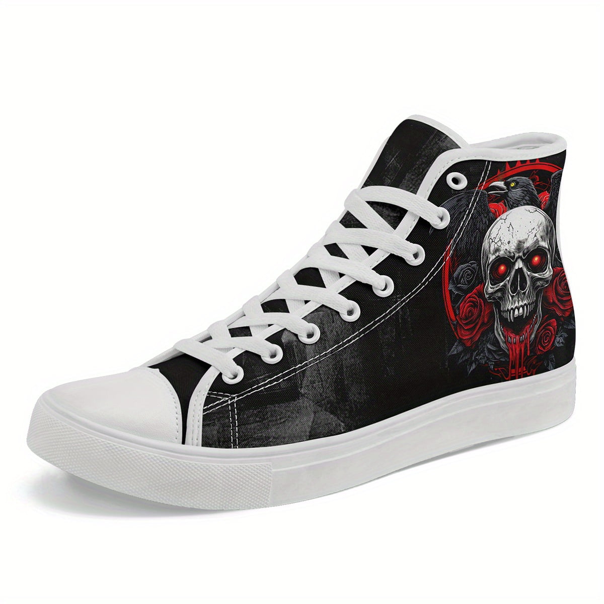 Coolcustomize Women's Gothic Skull & Rose High-Top Lace-Up Sneakers ...