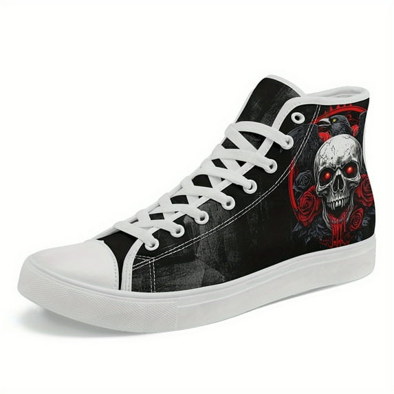 Coolcustomize Women's Gothic Skull & Rose High-Top Lace-Up Sneakers ...