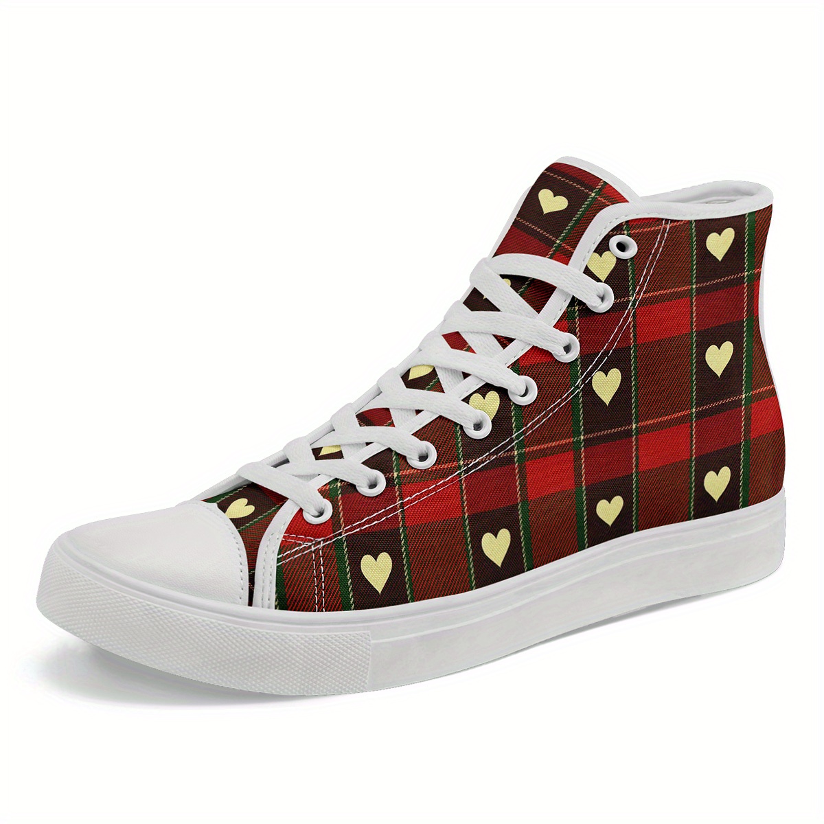 Coolcustomize Women's High-Top Lace-Up Sneakers - Scottish Tartan Heart ...