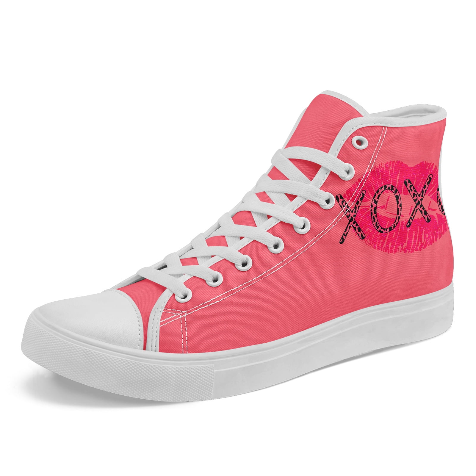 Coolcustomize Women's High-Top XOXO Lip Print Sneakers - Pink Round-Toe ...