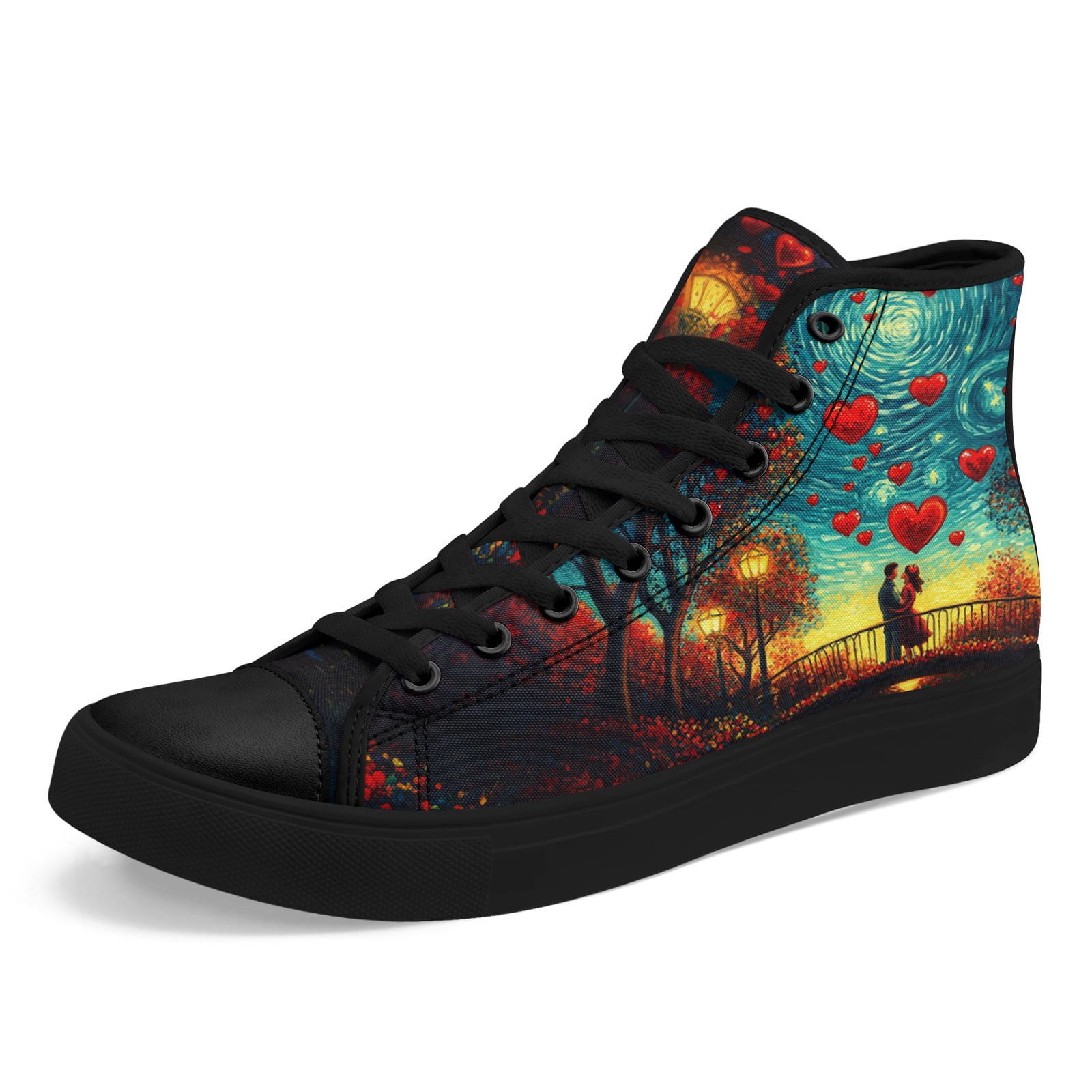 Coolcustomize Women's Lace-Up High-top Sneakers | Romantic Couple-Heart ...