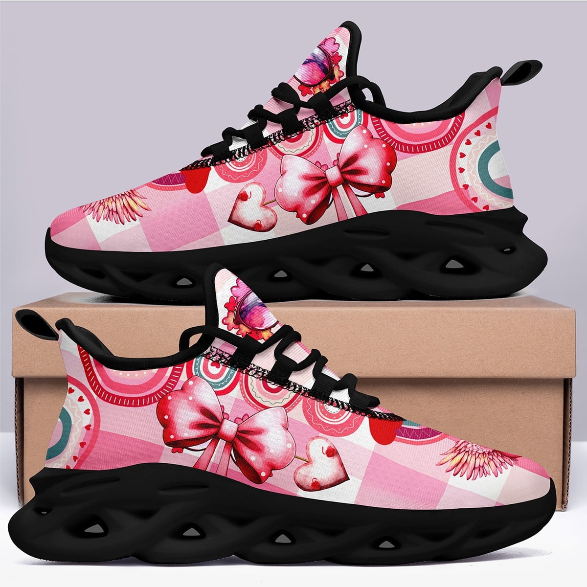 Coolcustomize Women's Pink Heart & Butterfly Sneakers - Low-top Lace-Up ...