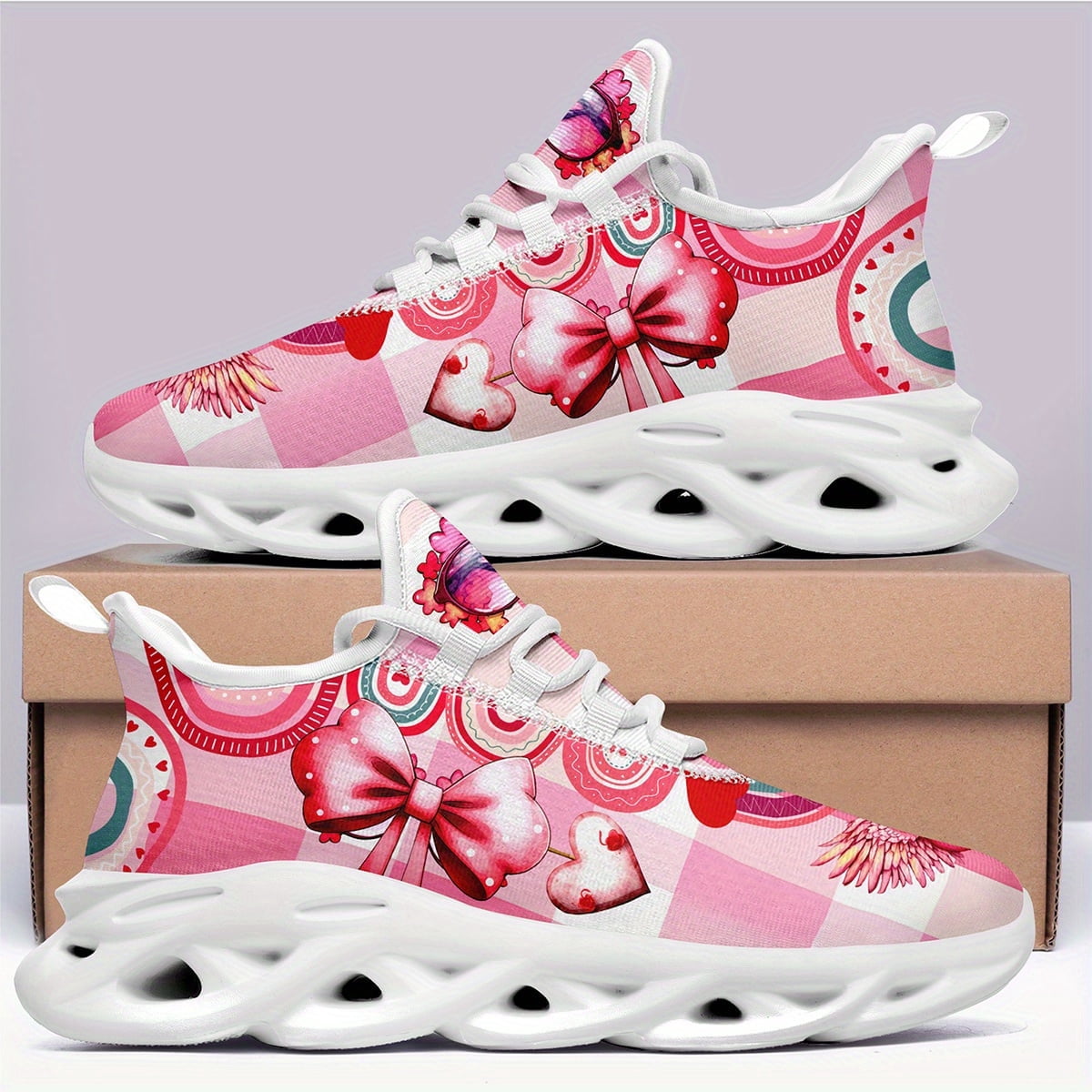 Coolcustomize Women's Pink Heart & Butterfly Sneakers - Low-top Lace-Up ...