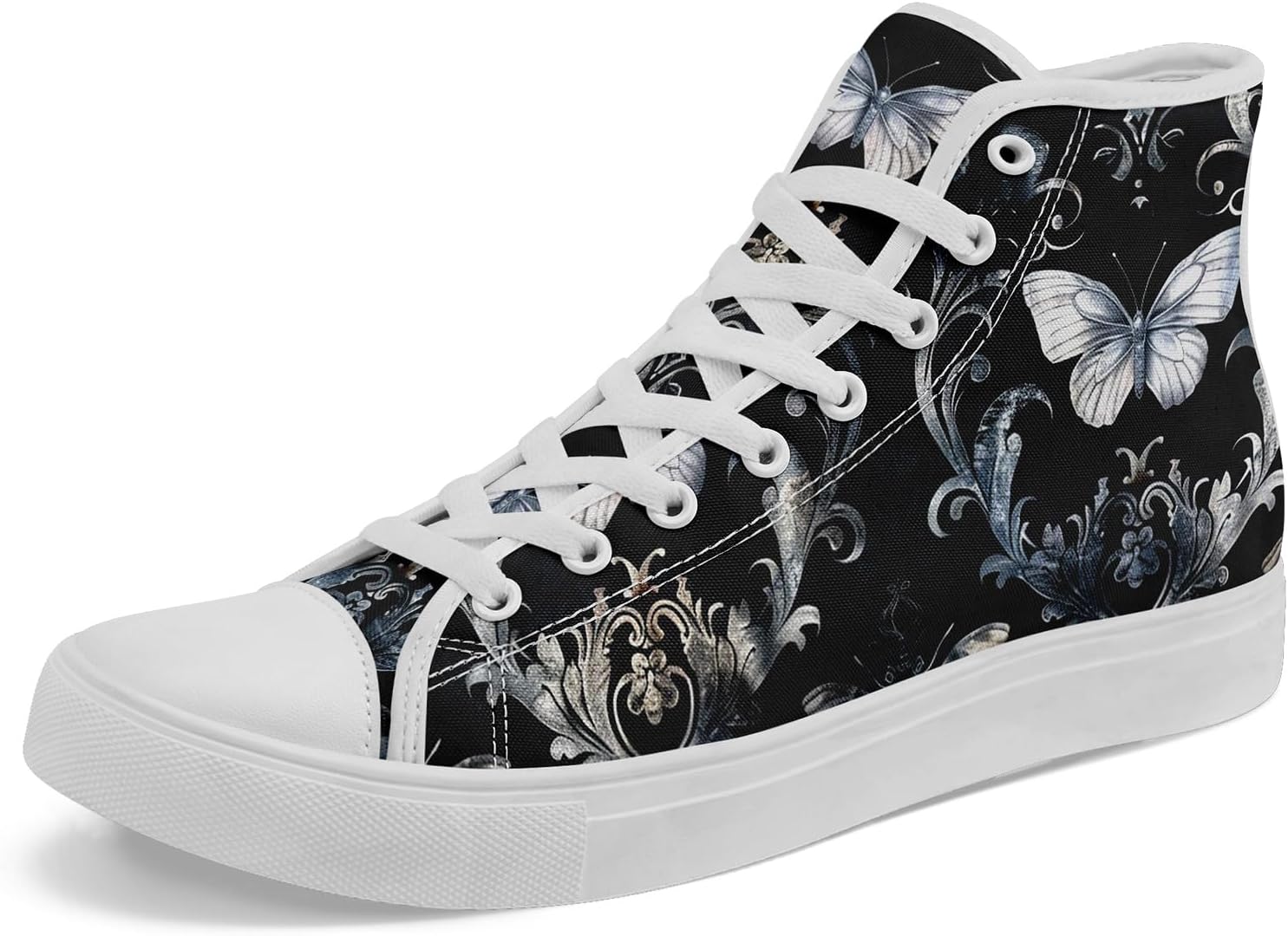 Coolcustomize Womens Mens Vintage Floral High Top Canvas Sneakers Dark ...