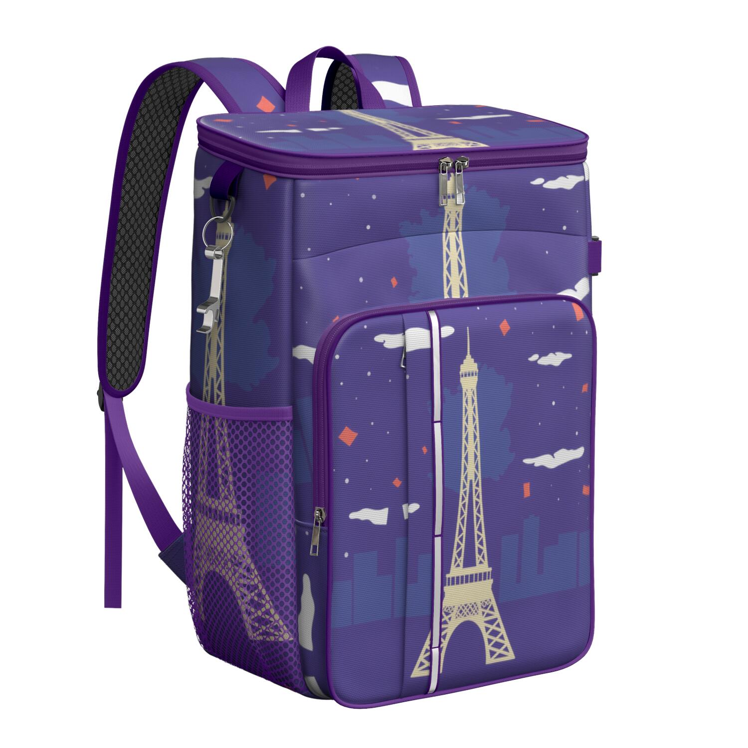 Cooler Backpack 26 Cans Eiffel Tower Lunch Backpack Leak Proof Travel ...