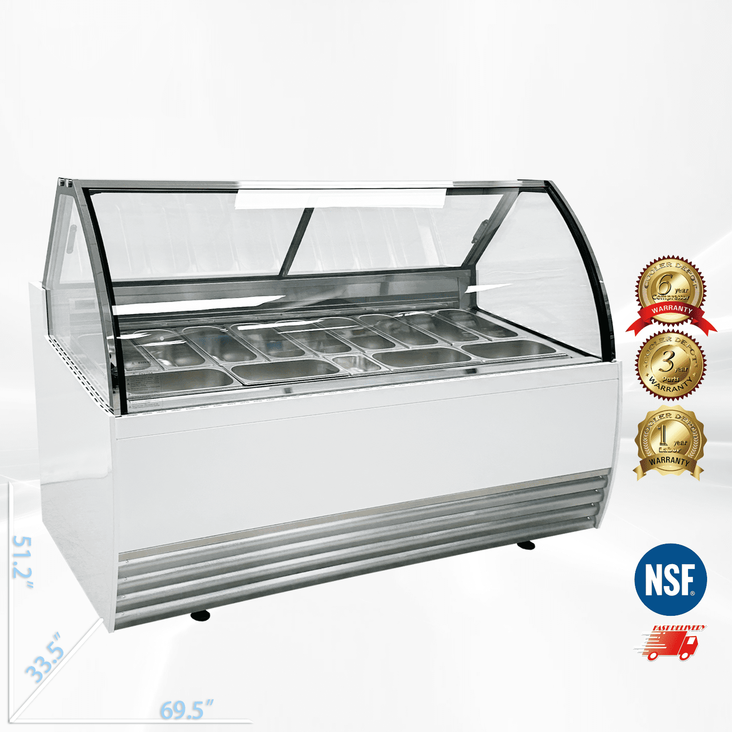 Cooler Depot 70" Gelato Ice Cream Display case, 13-Pan Capacity, 4 ...