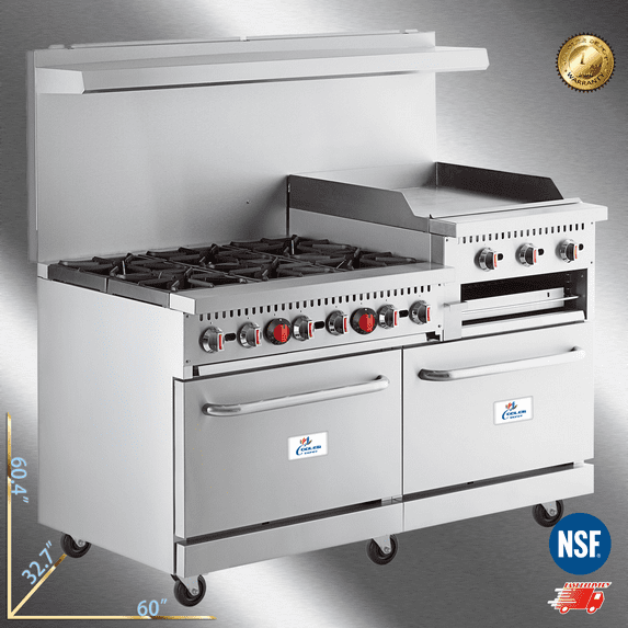 Cooler Depot NSF 60" Commercial 6-Burner Gas Range with 24" Griddle ...