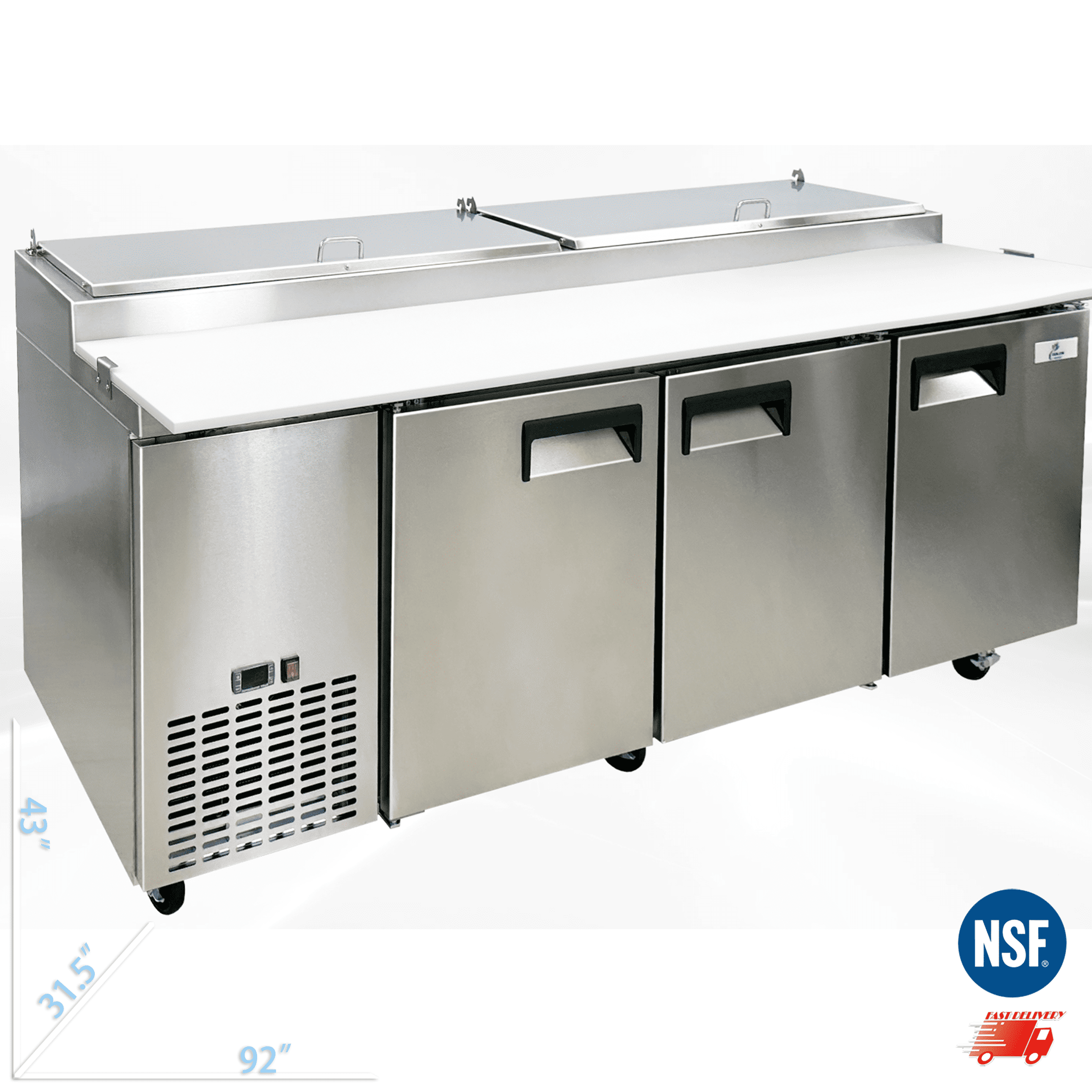 Cooler Depot NSF 92-inch 3-Door Pizza Prep Table Refrigerator, 24.2 cu ...