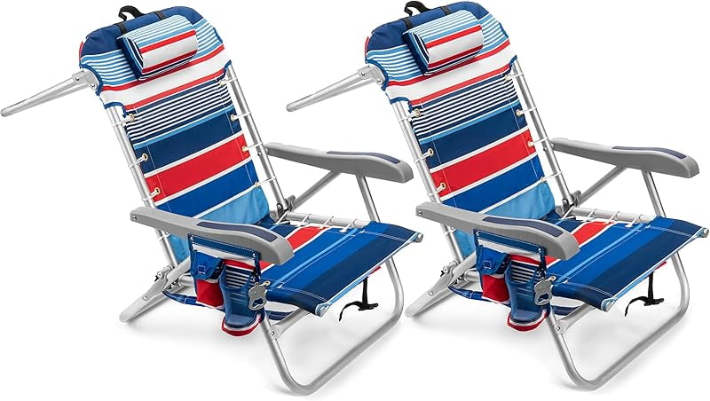 Cooler+ Folding Backpack Beach Chair with 5 Positions, Towel bar, XL ...