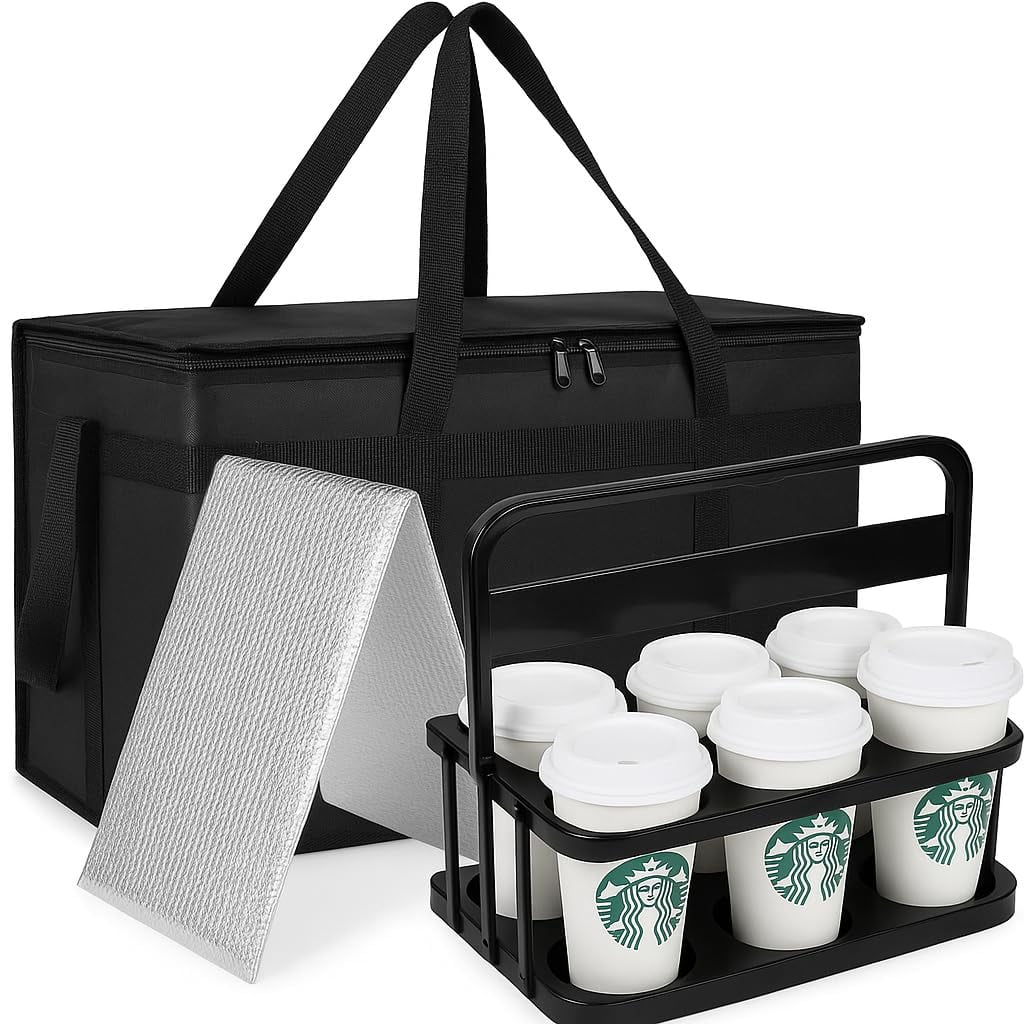 Cooler Insulated Food Delivery Bag & Drink Carrier with Hard Bottom ...