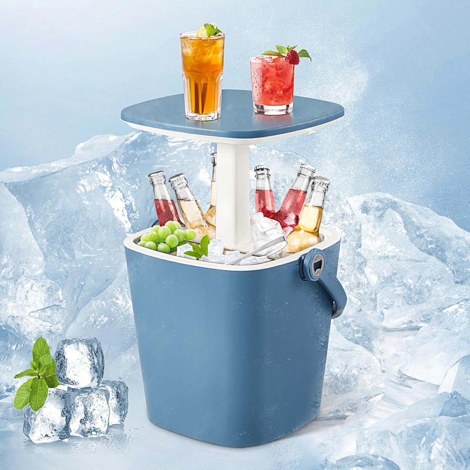 Cooler Table Outdoor, 4 Gallon Portable Cooler Side Table with Handle ...