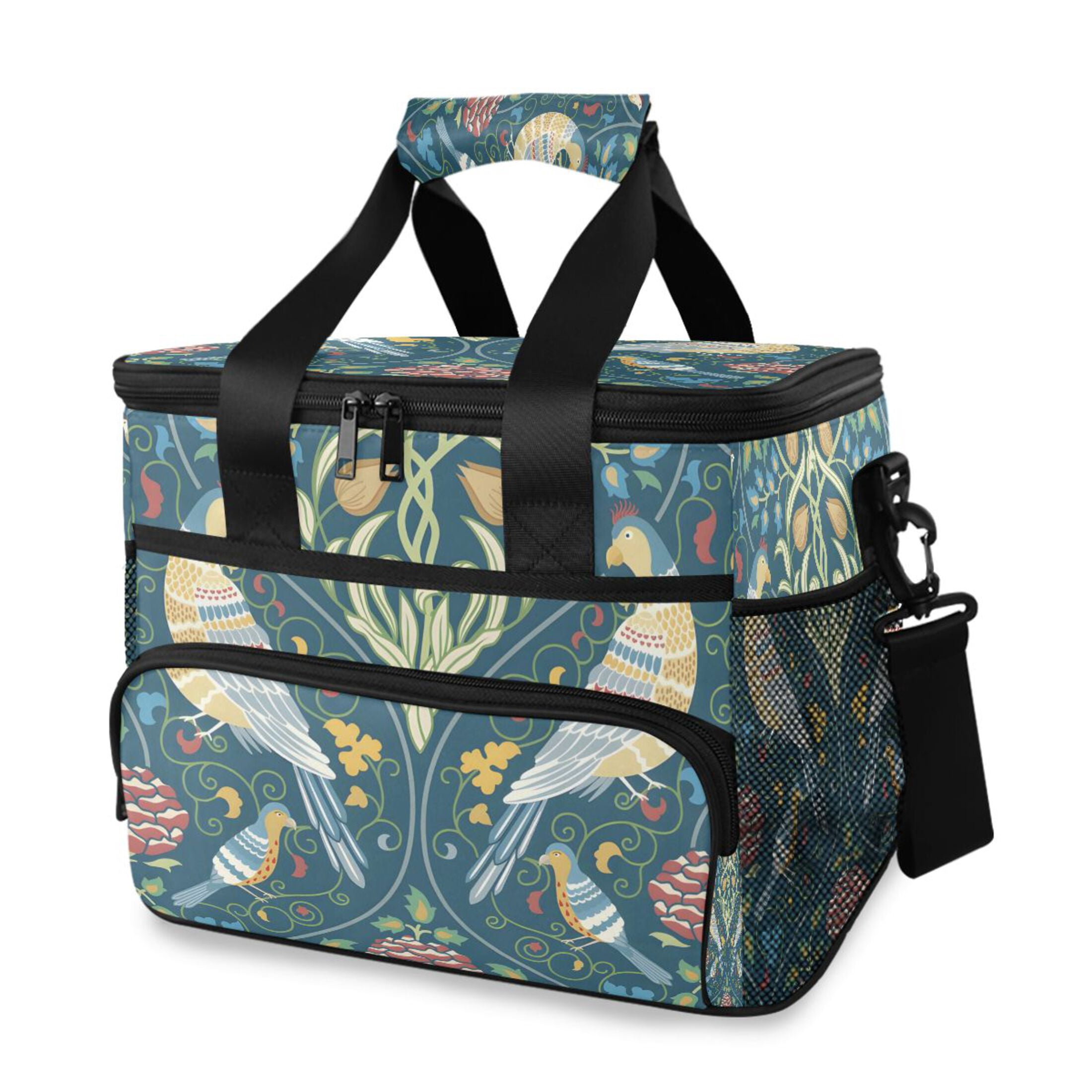 Cooler bag Birds Flowers Dark Blue 15L Insulated Lunch Bag Large Cooler ...