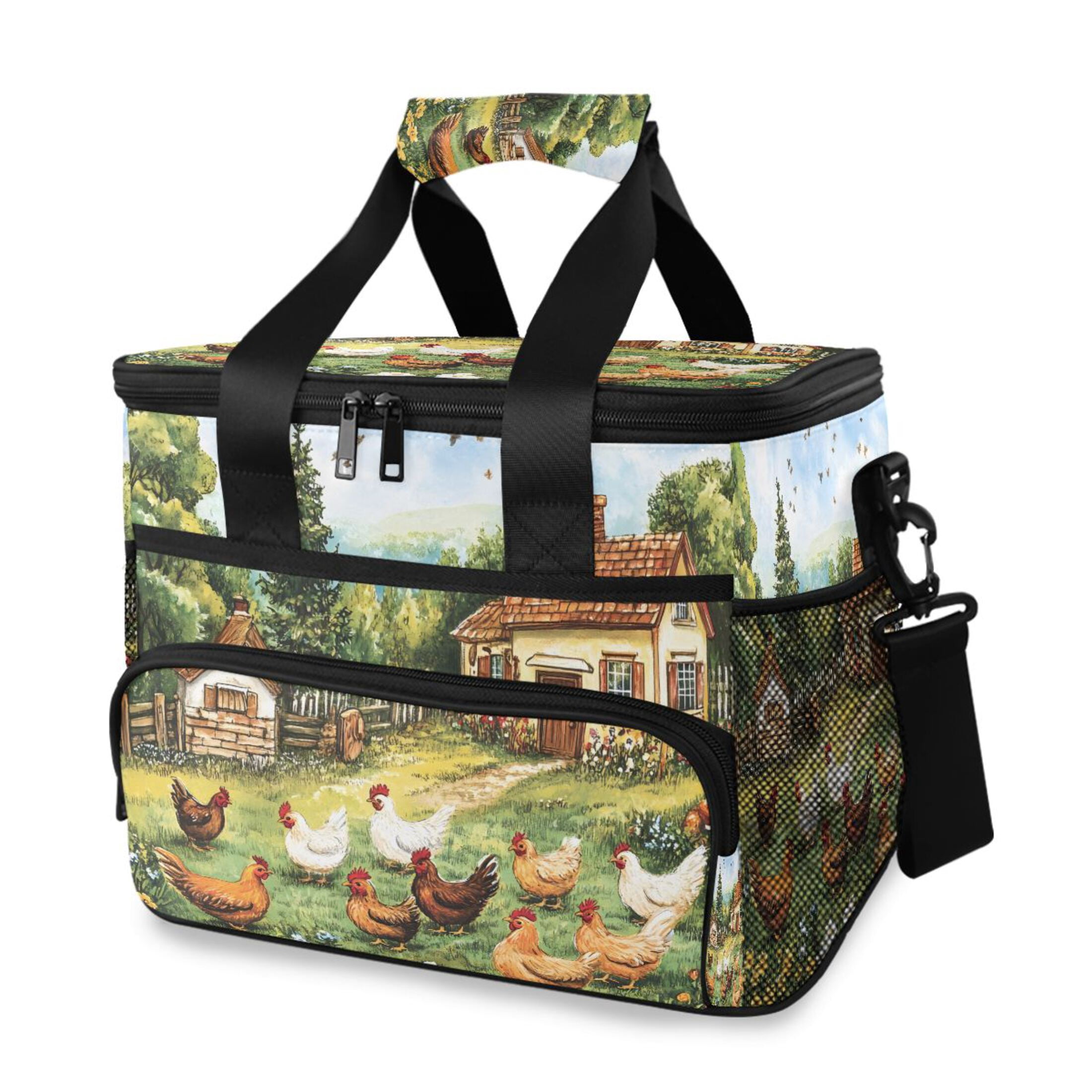 Cooler bag Chicken Meadow Flower House 15L Insulated Lunch Bag Large ...