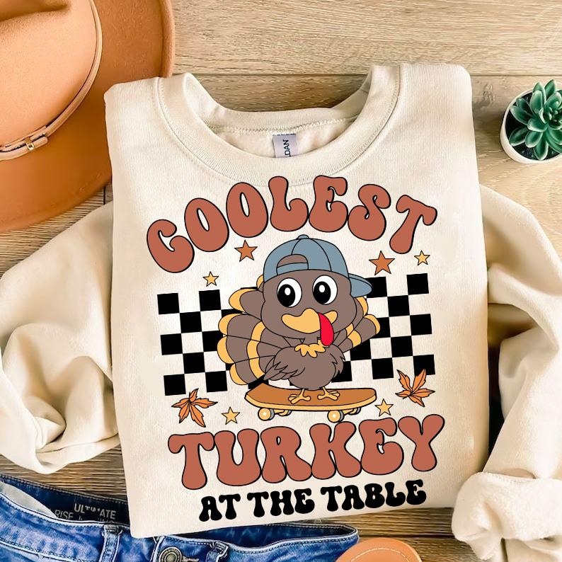 Coolest Turkey At The Table Sweater, Cute Kids Thanksgiving Coquette ...