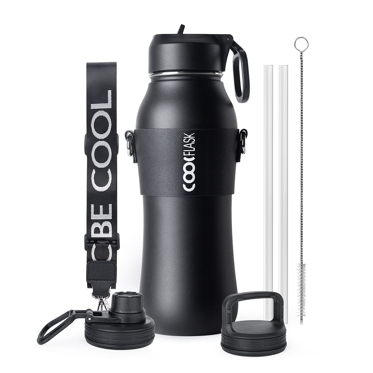 Coolflask 32 oz Insulated Water Bottle with Strap, Stainless Steel Water Bottle with Straw ...