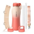 Coolflask 32 oz Insulated Water Bottle with Strap, Stainless Steel Water Bottle with Straw ...