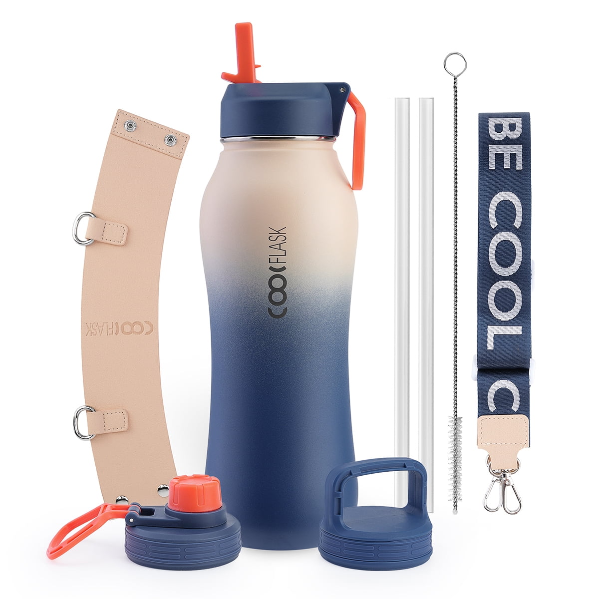 Coolflask 32 oz Insulated Water Bottle with Strap, Stainless Steel ...