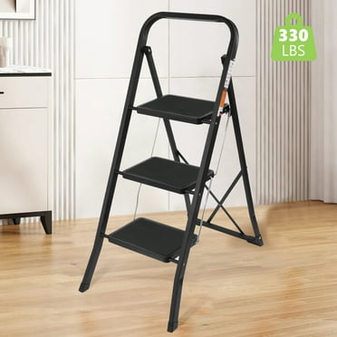 3 Step Ladder with Handrails 330 lb Capacity Step Stool Folding ...