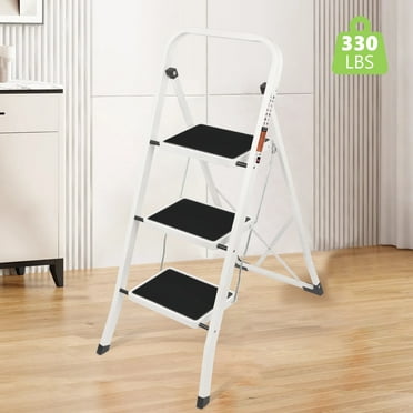 LivingSURE Three-Tier Step Ladder, 300 lb Capacity, Foldable, Padded ...