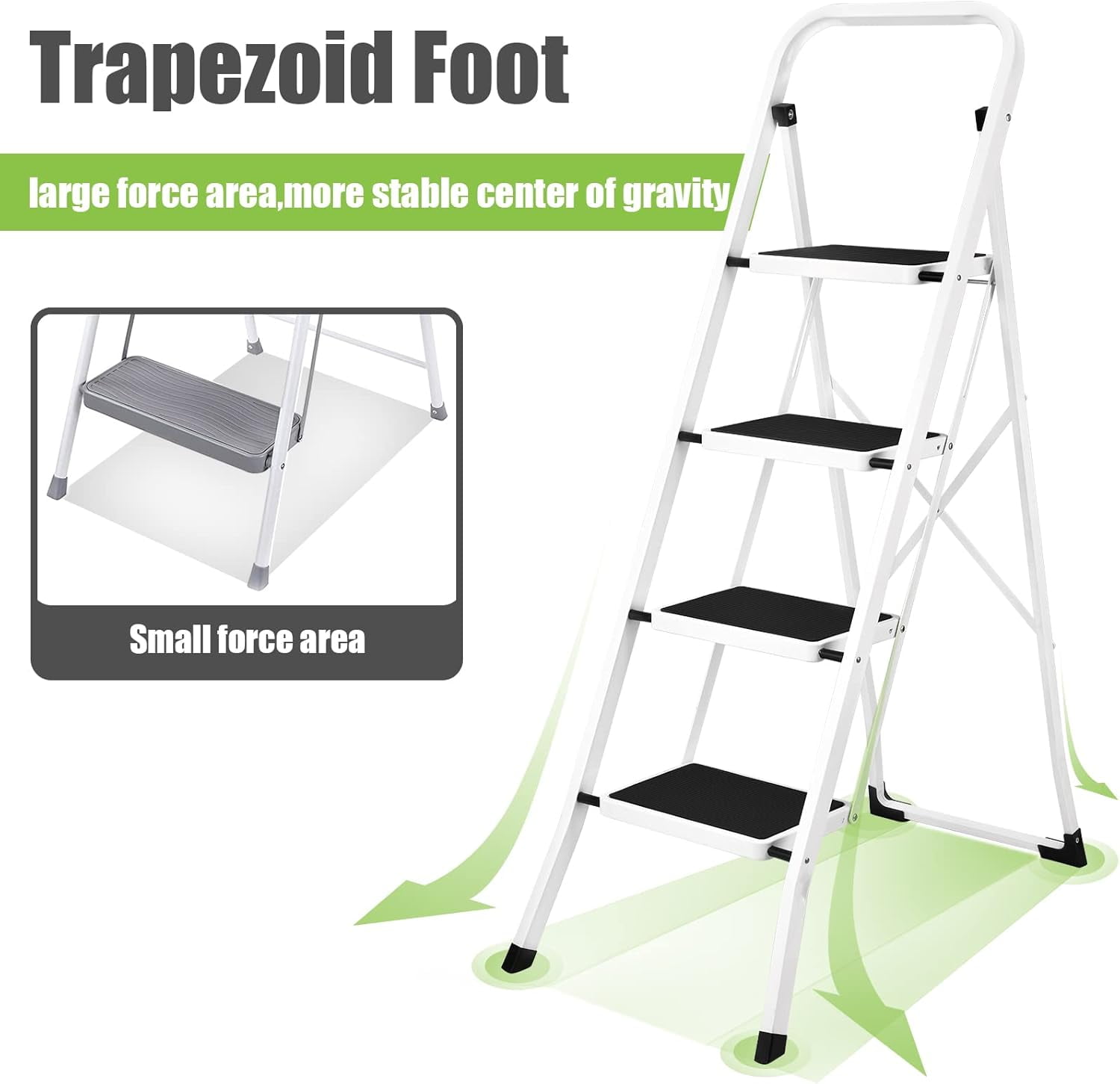 Coolhut Strong Steel 4-Step Ladder, Anti-Slip Folding Stool, 330lbs ...