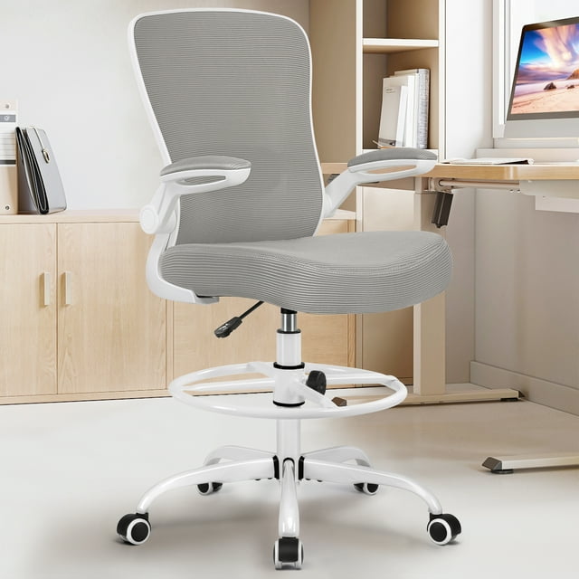 Coolhut Ergonomic Drafting Chairs, Adjustable Swivel High Back Office Chair Stool w/Flip-Up ...