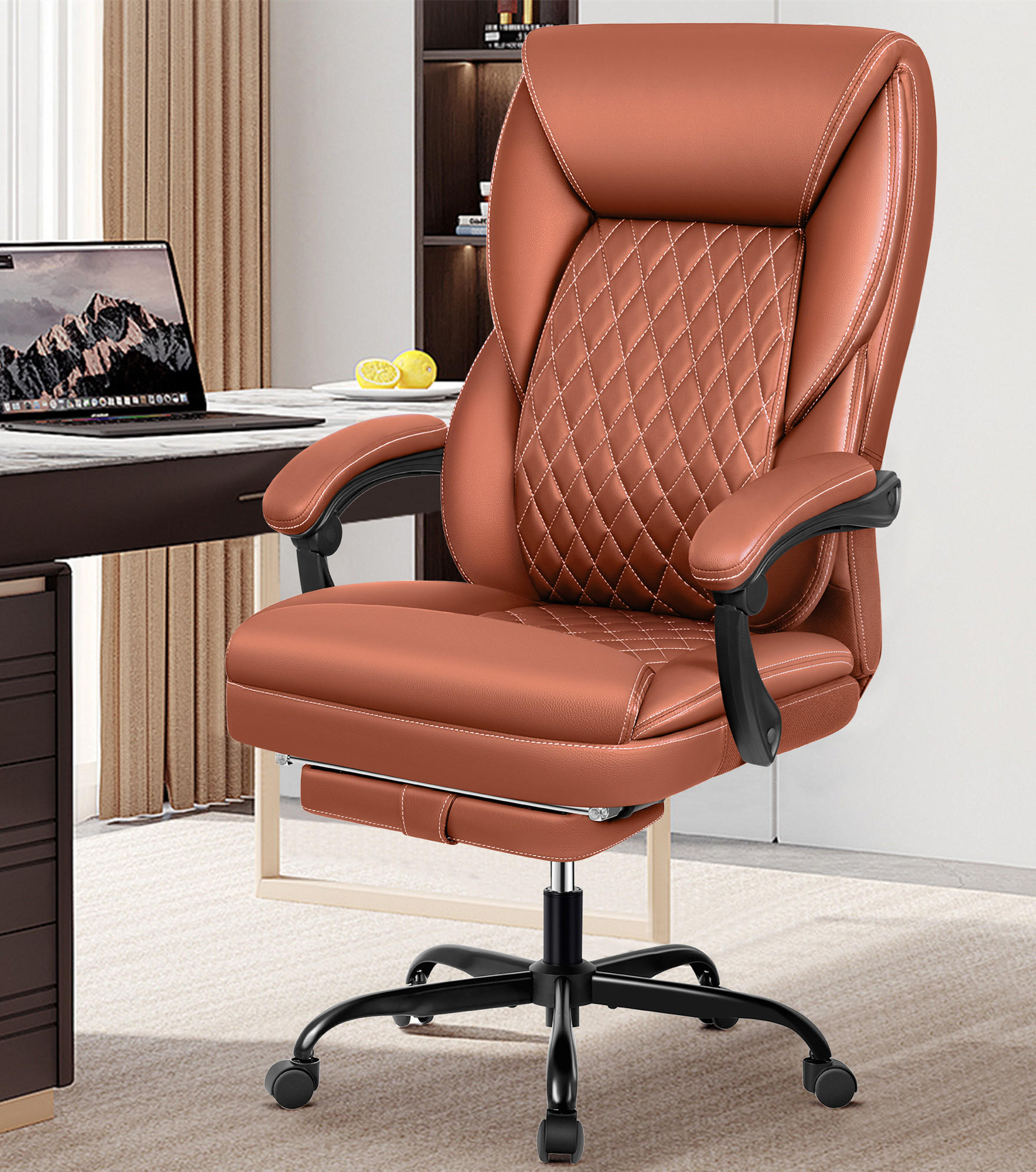Executive Reclining Office Chair in Light Brown Leatherette - Walmart.com
