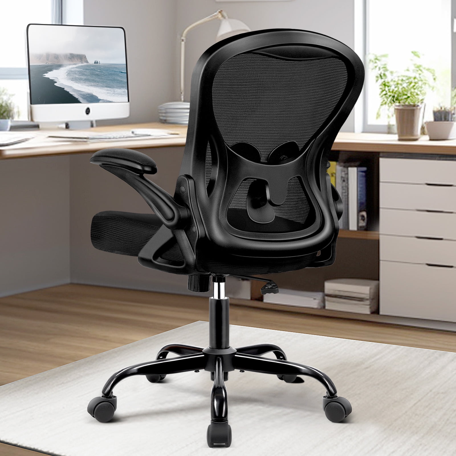 Coolhut Office Chair Ergonomic Home Desk Chair with Adjustable Armrests Mesh Computer Chair Black