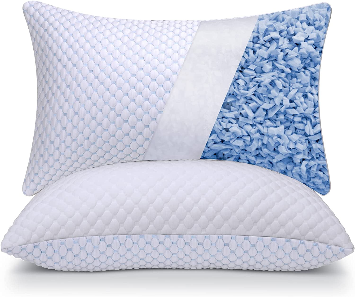 Cooling Adjustable Shredded Memory Foam Pillows Queen Size Set of 2 ...